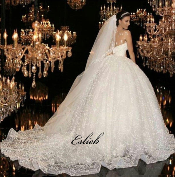 High End Custom Made Lace Beads Wedding Dress