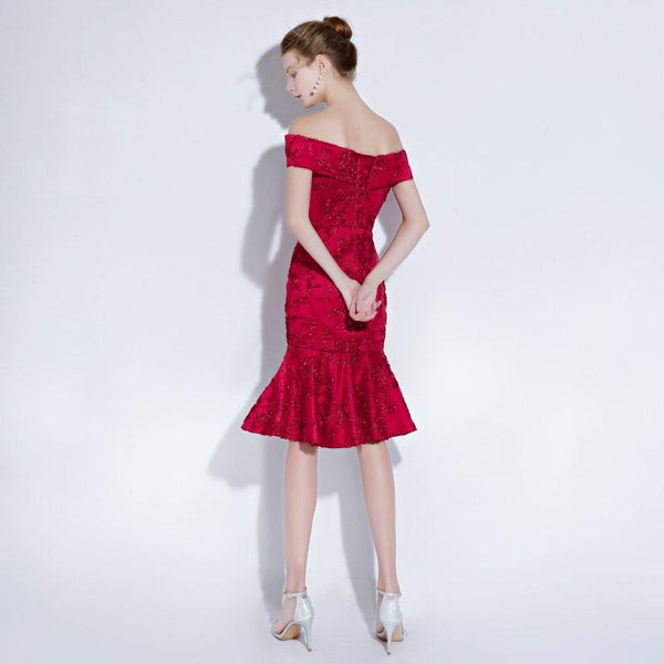 Formal Dress for Home Coming / Prom Burgundy Short Mini Mermaid Off Sh
